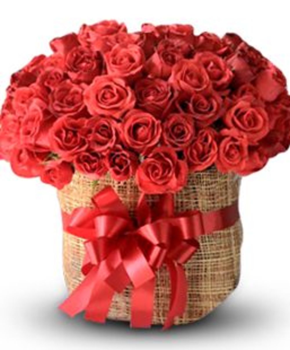 40 Red Roses Flowers Basket Arrangement – FloralHub