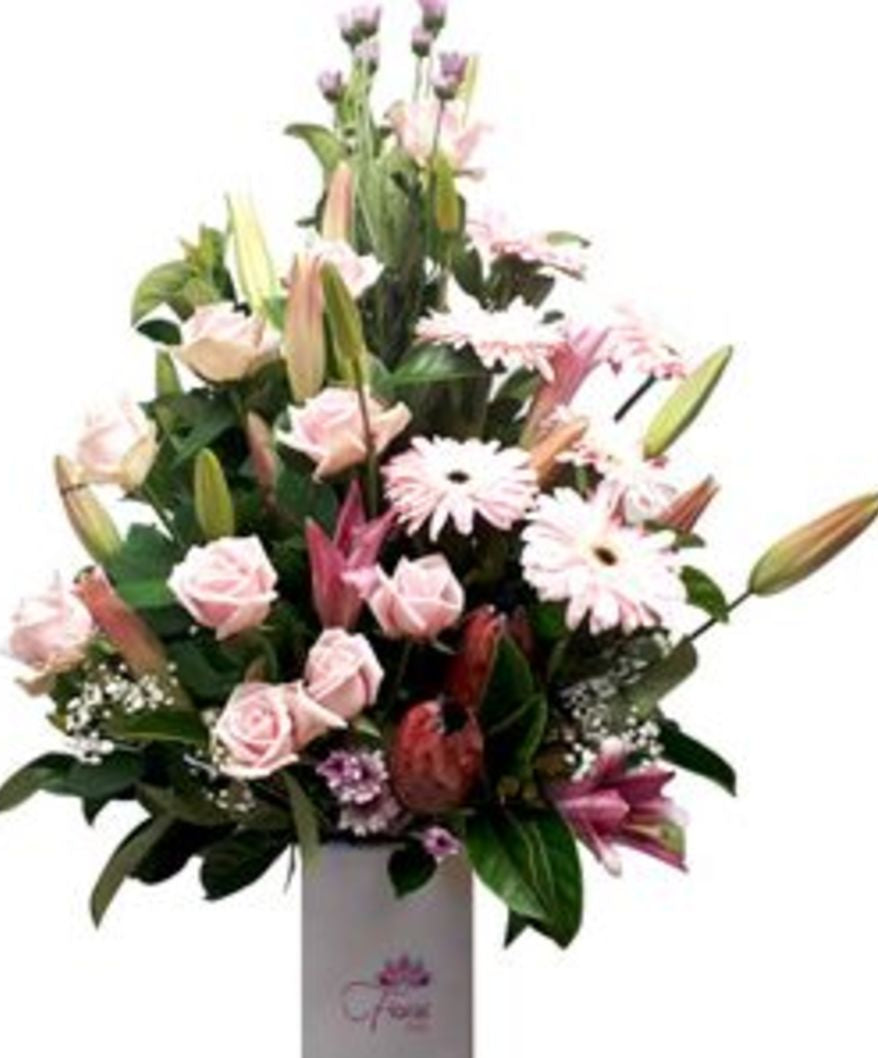 Maria Flowers Arrangement of Roses, Gerberas and Lilies in Ceramic Vase ...